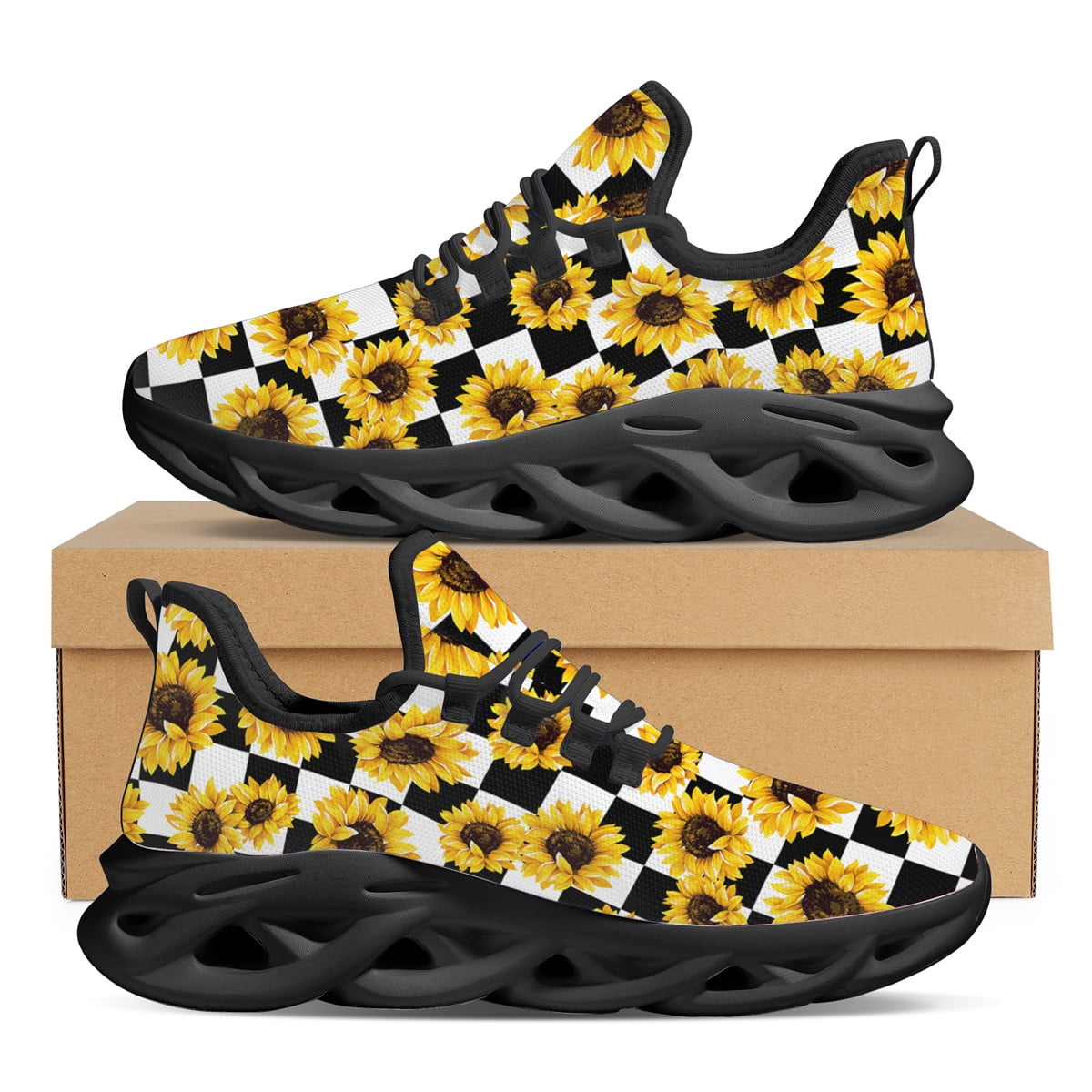 Creative Plaid Design Ladies Sneakers Floral Sunflower Pattern Jogging ...