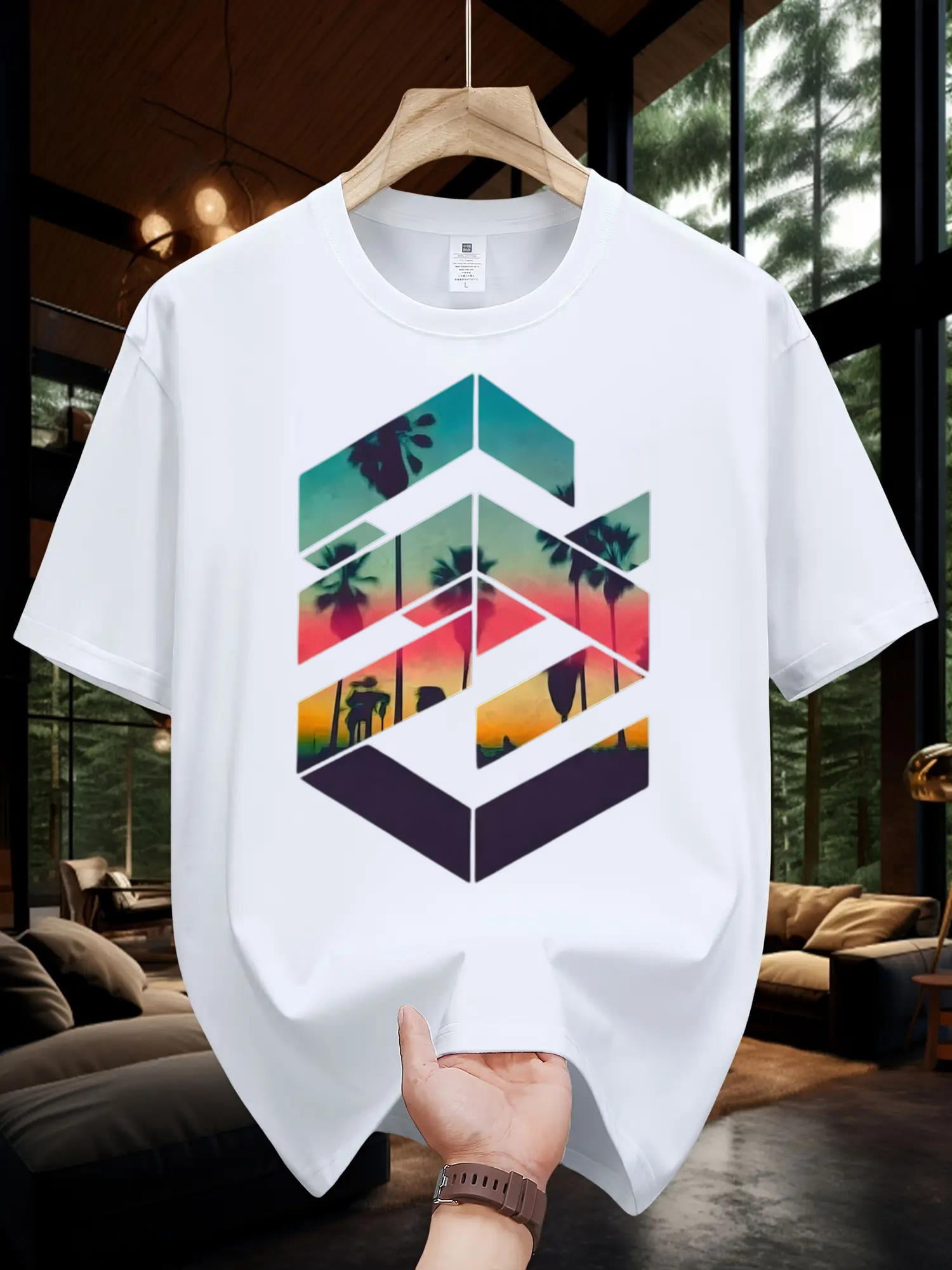 Creative Print Men's Casual T-Shirt, Summer Fashion Crew Neck Short ...