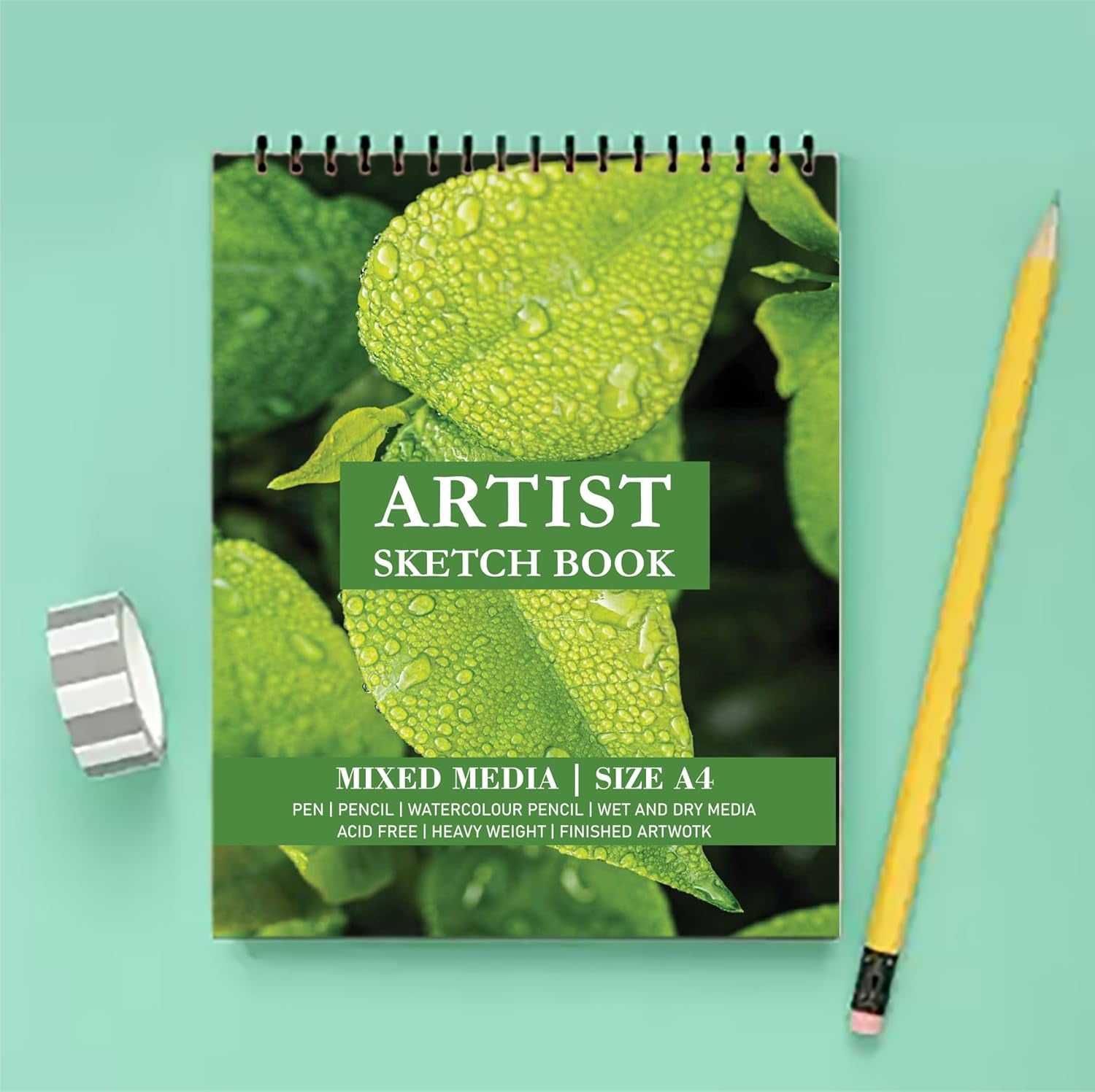 Creative Print Solution Green Big Leaf Design Sketch Book for Arts and Drawing 100 Pages 200 GSM ...