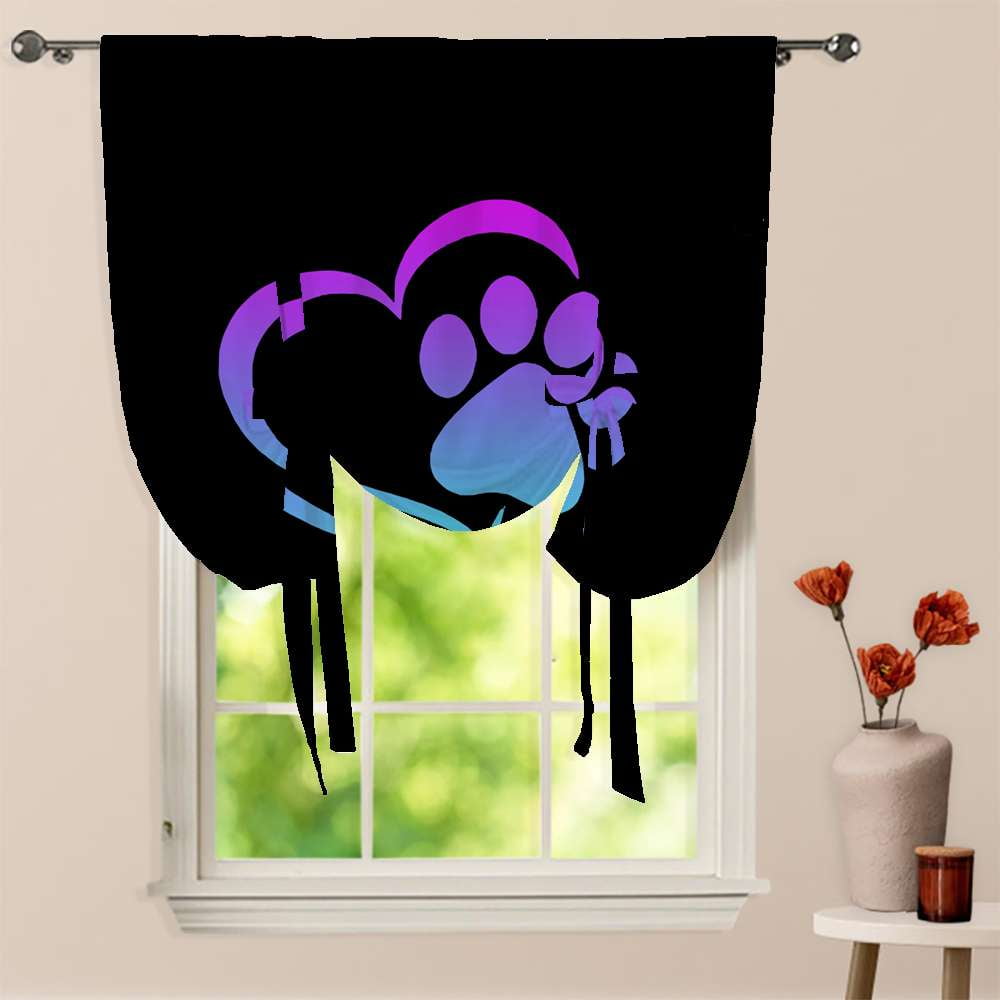 Creative Printing Love Foot Window Curtain for Living Room Roman Curtain Kitchen Tie-up Curtains ...