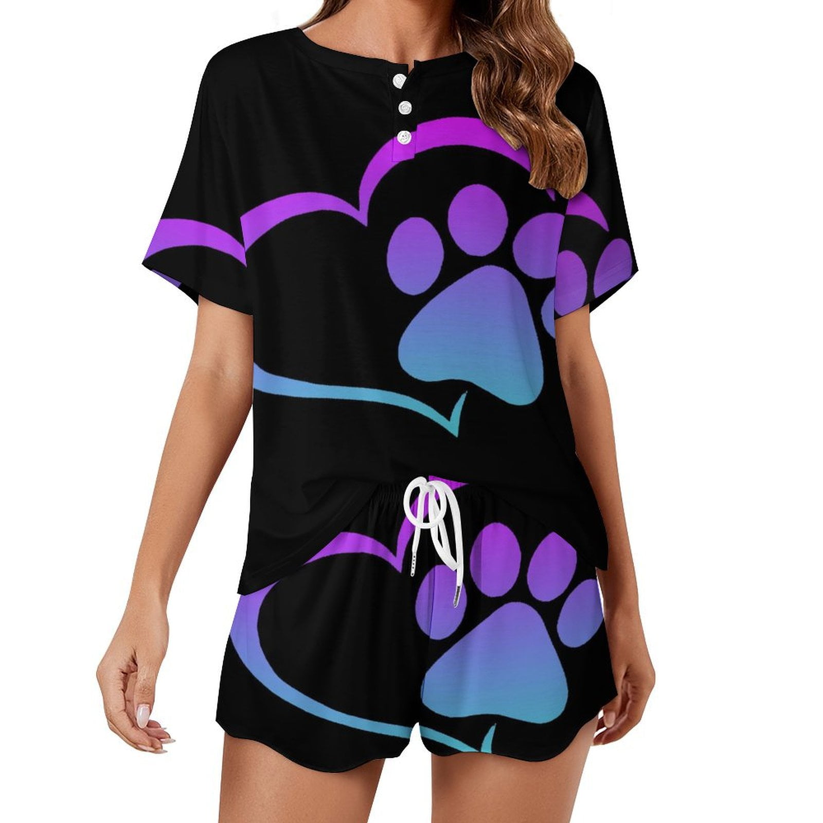 Creative Printing Love Foot Women's Loungewear Set 2 Piece Casual ...