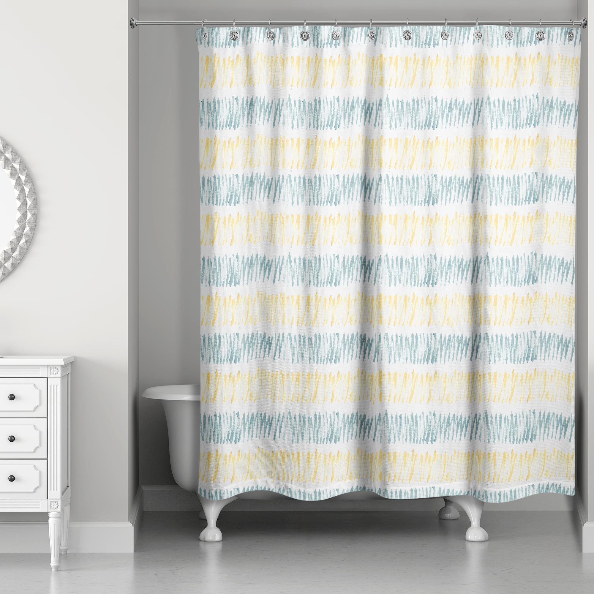 Creative Products Hatch Lines Blue And Yellow 71 x 74 Shower Curtain ...