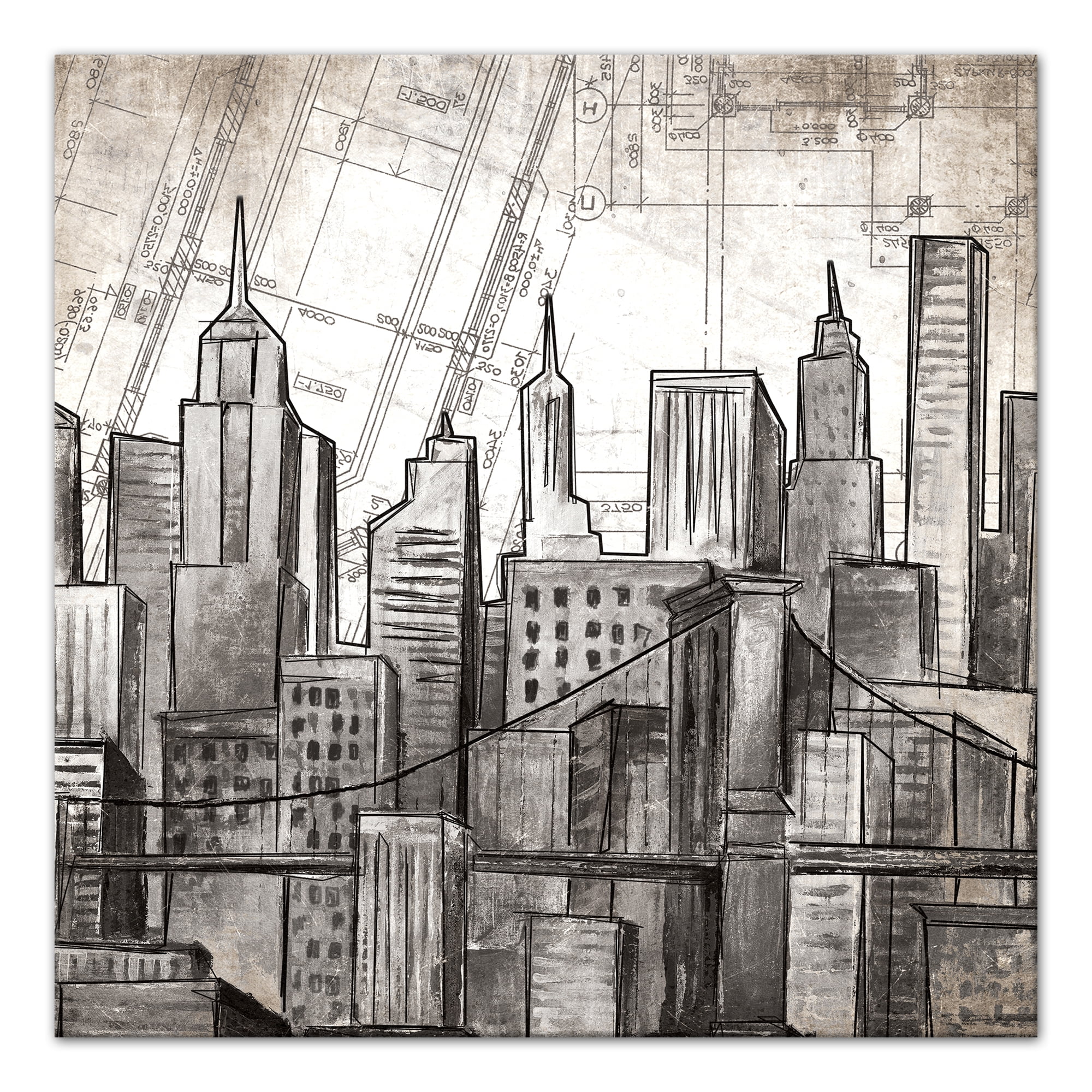 Creative Products Sketch City Skyline 30x30 Canvas Wall Art - Walmart.com
