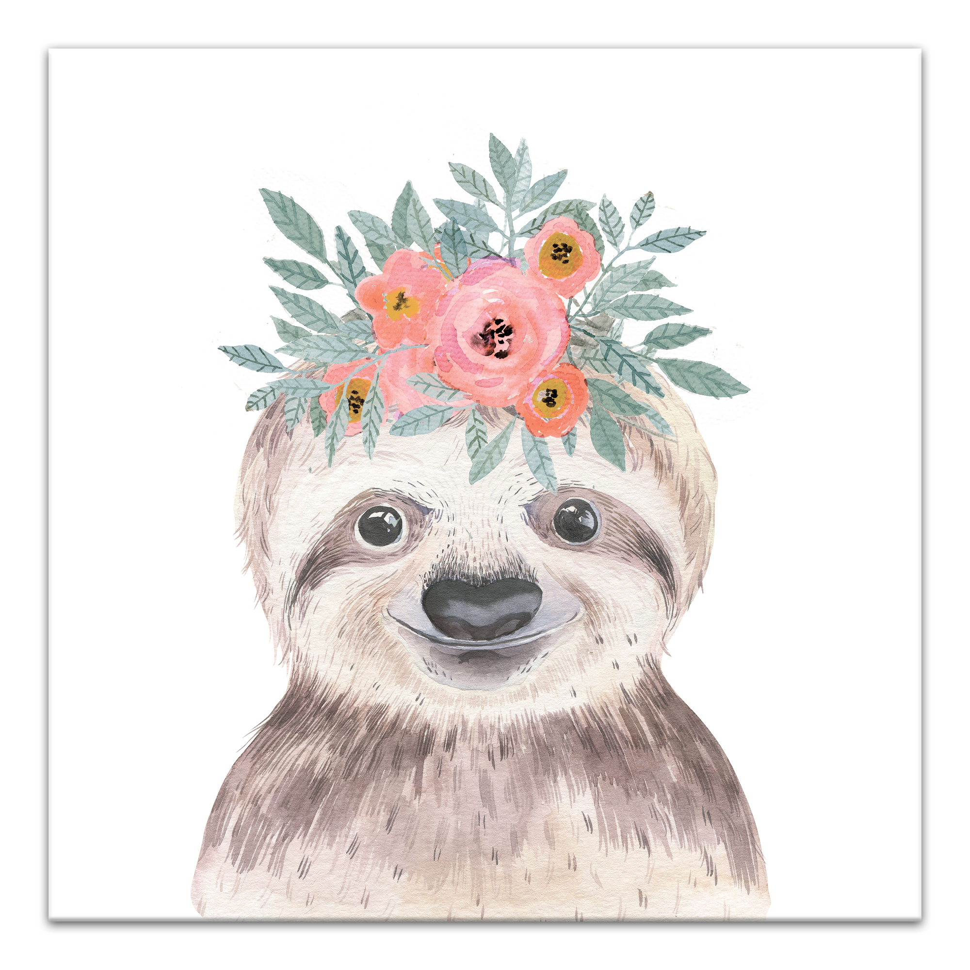 Creative Products Sweet Sloth With Flowers 24x24 Canvas Wall Art ...