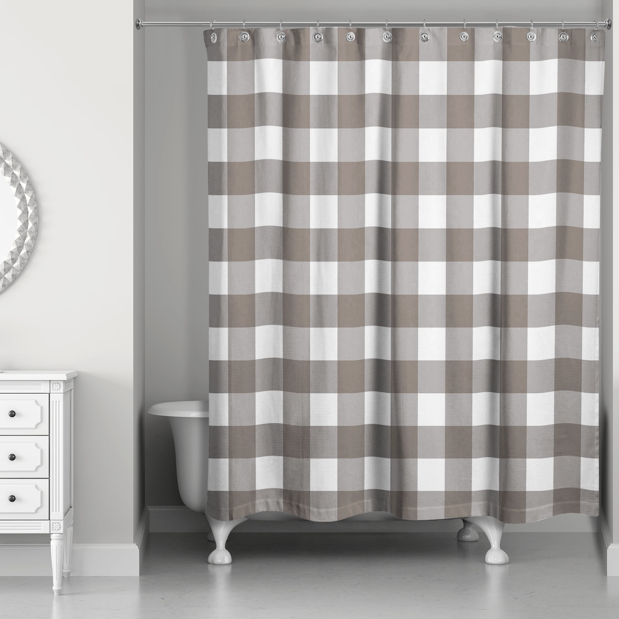 Creative Products Taupe Buffalo Check 71x74 Shower Curtain - Walmart.com
