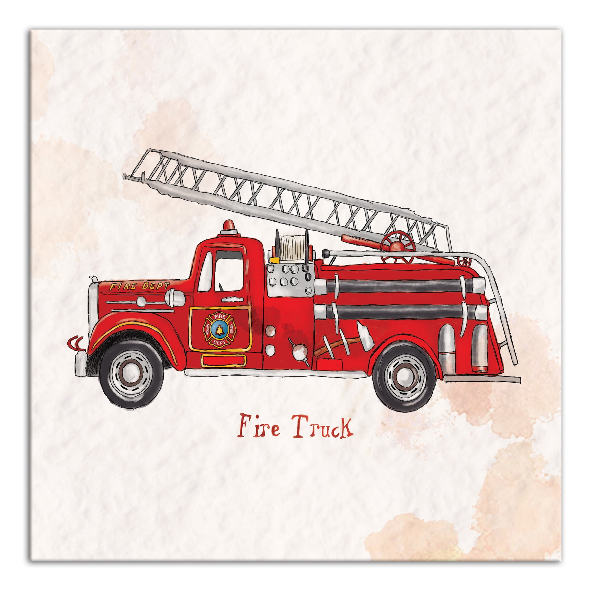 Creative Products Watercolor Fire Truck 24x24 Canvas Wall Art - Walmart.com