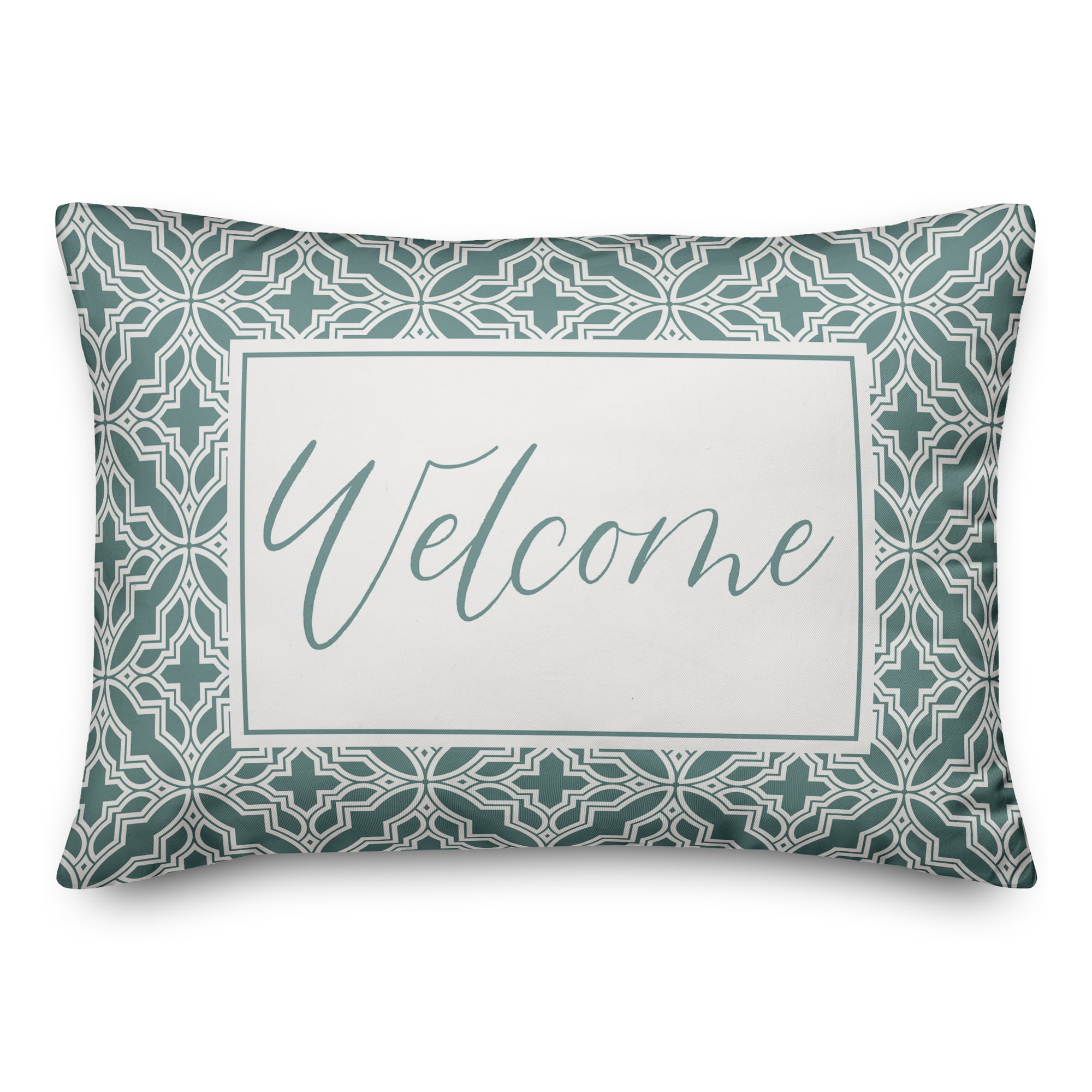 Creative Products Welcome Teal and White Geometric Quatrefoils 14x20 ...