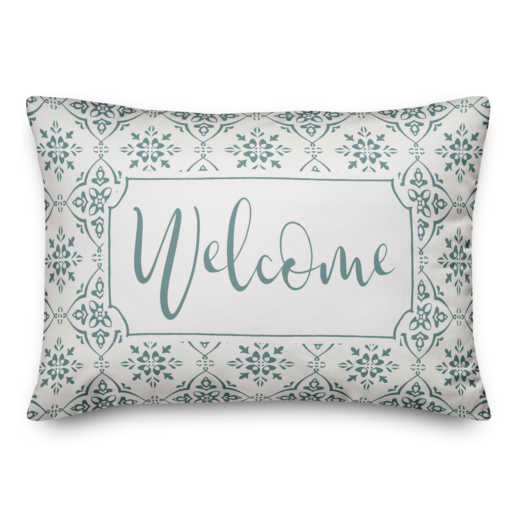 Creative Products Welcome Teal and White Medallion Tile Pattern 14x20 ...