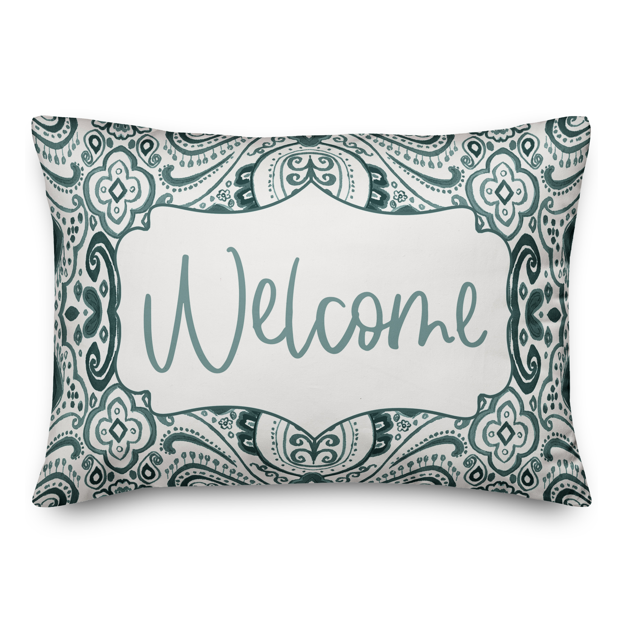 Creative Products Welcome Teal and White Paisley Pattern 14x20 Indoor ...