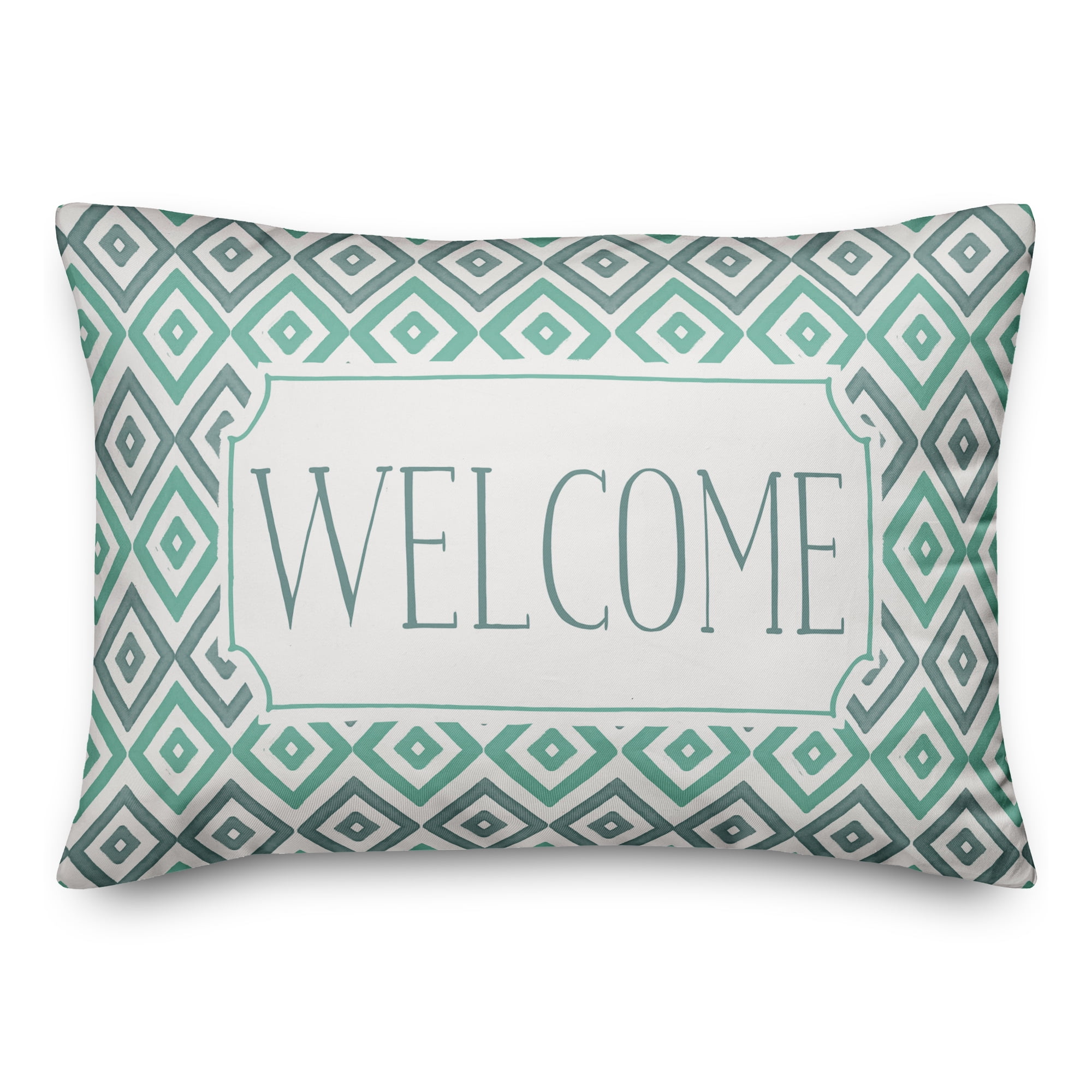 Creative Products Welcome Teal and White Tile Diamonds 14x20 Indoor ...