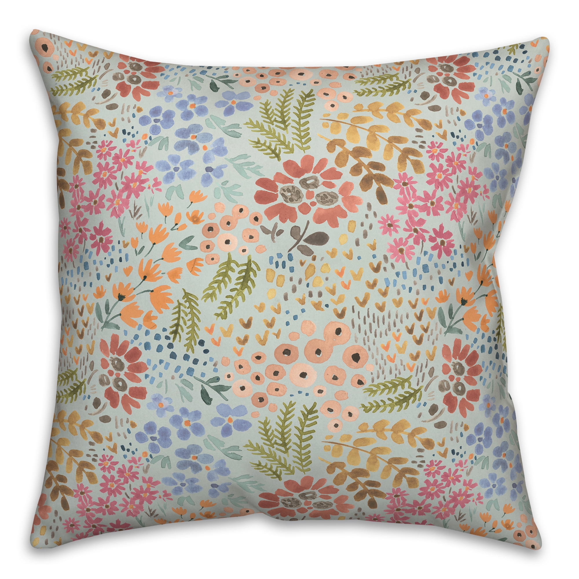 Creative Products Wild Flower Floral on Blue 18 x 18 Spun Poly Pillow ...