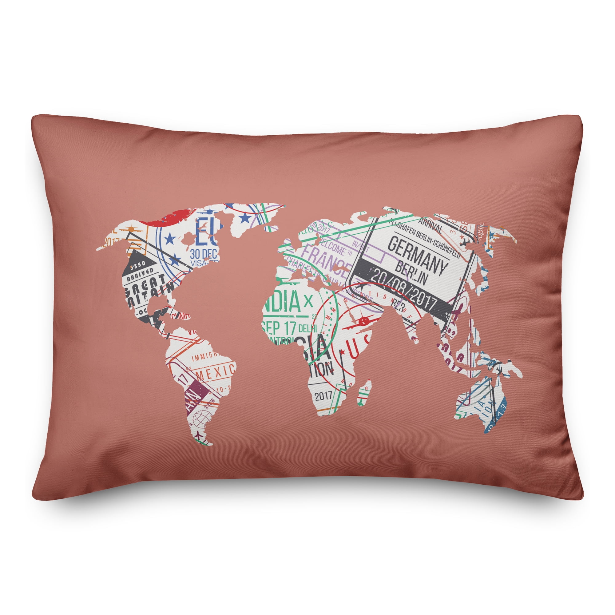 Creative Products World Map Stamps 20 x 14 Spun Poly Pillow - Walmart.com