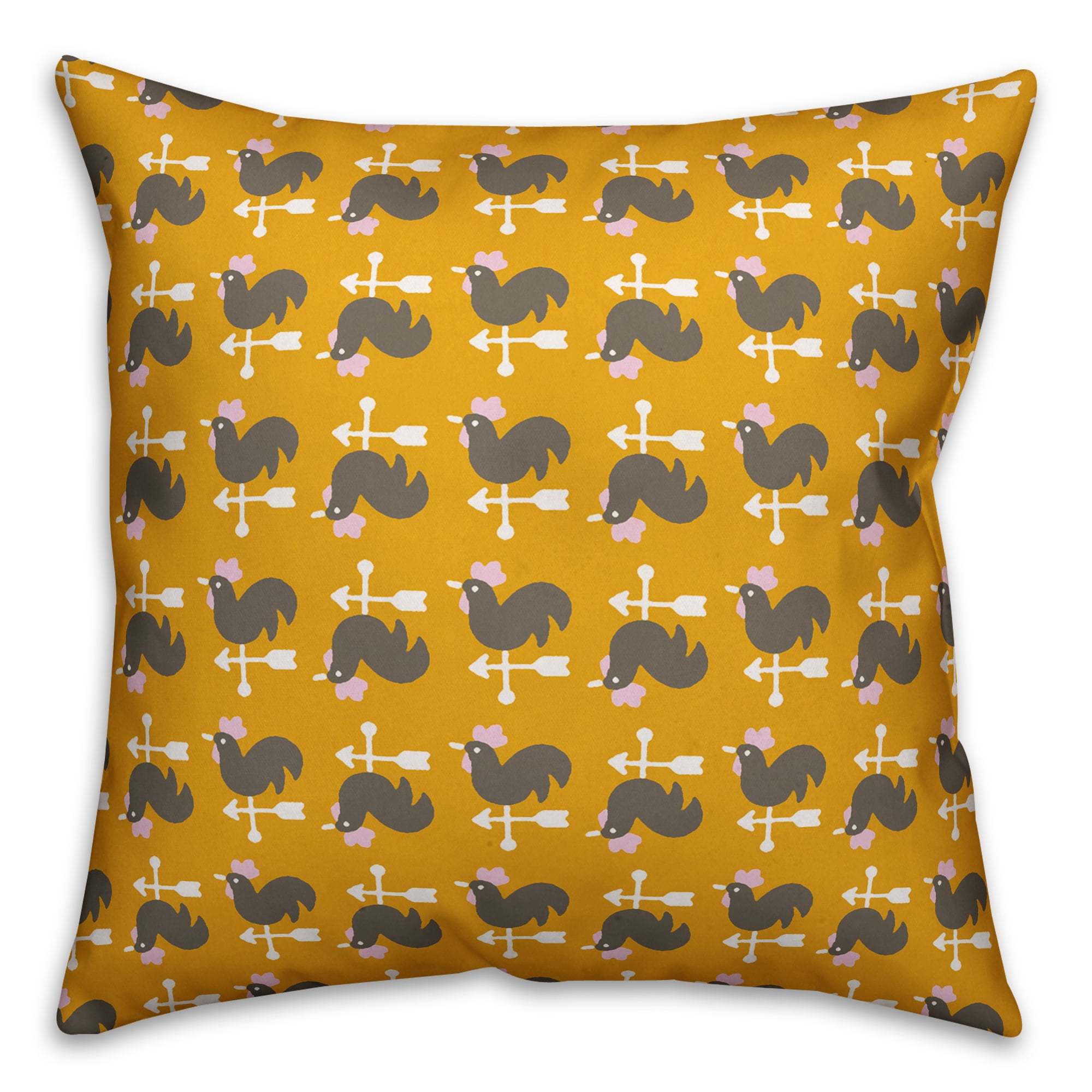 Creative Products Yellow Rooster Pattern 20x20 Spun Poly Pillow ...
