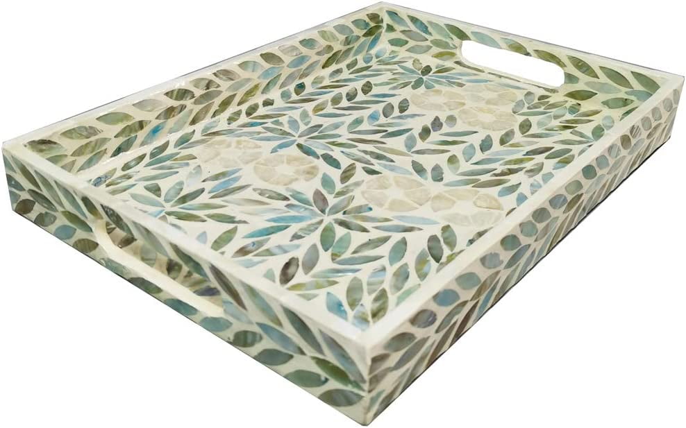 Creative Rectangular Mother of Pearl Shell Serving Tray with Handles ...