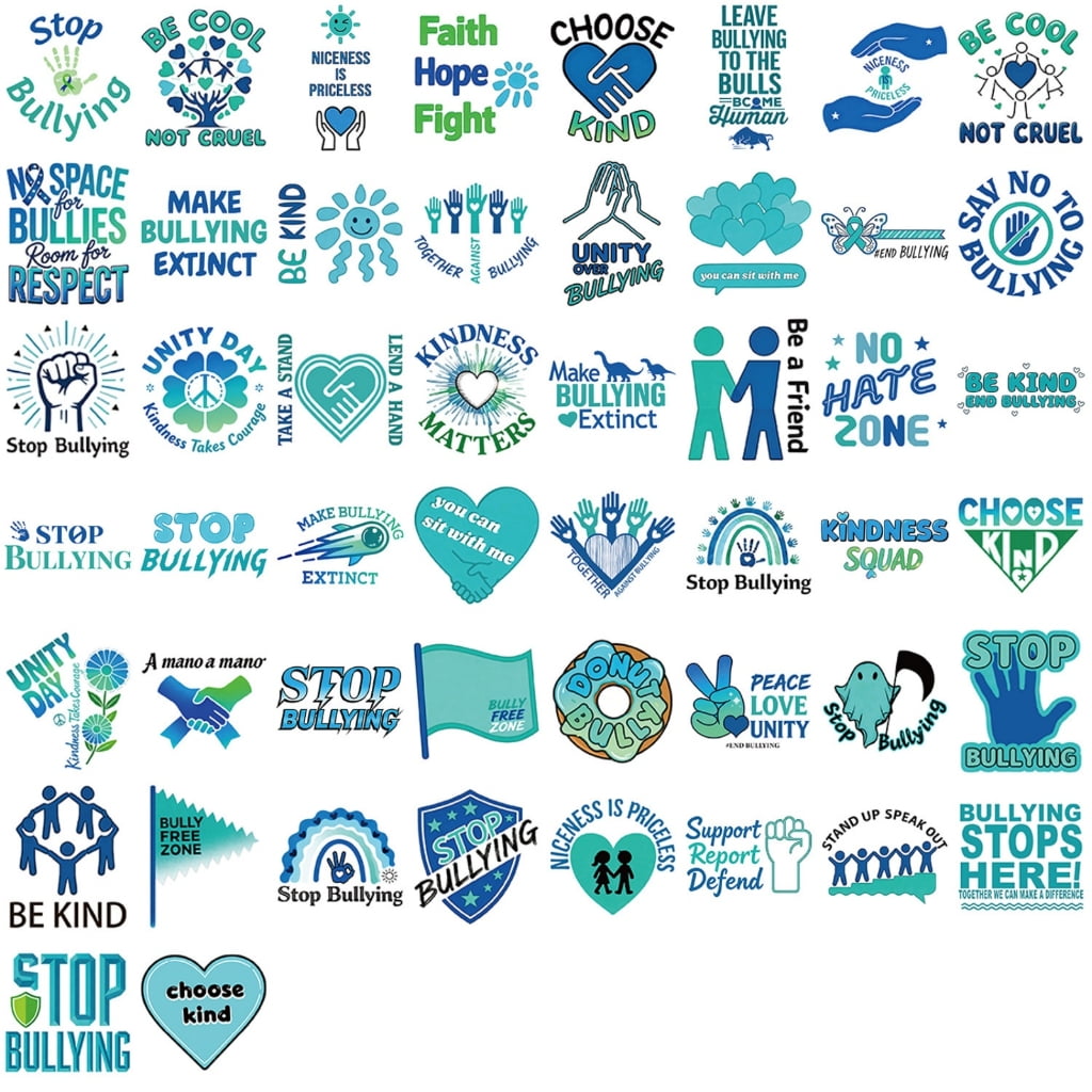 Creative Removable Cartoon AntiBullying Stickers 50Pack PVC Decals for ...
