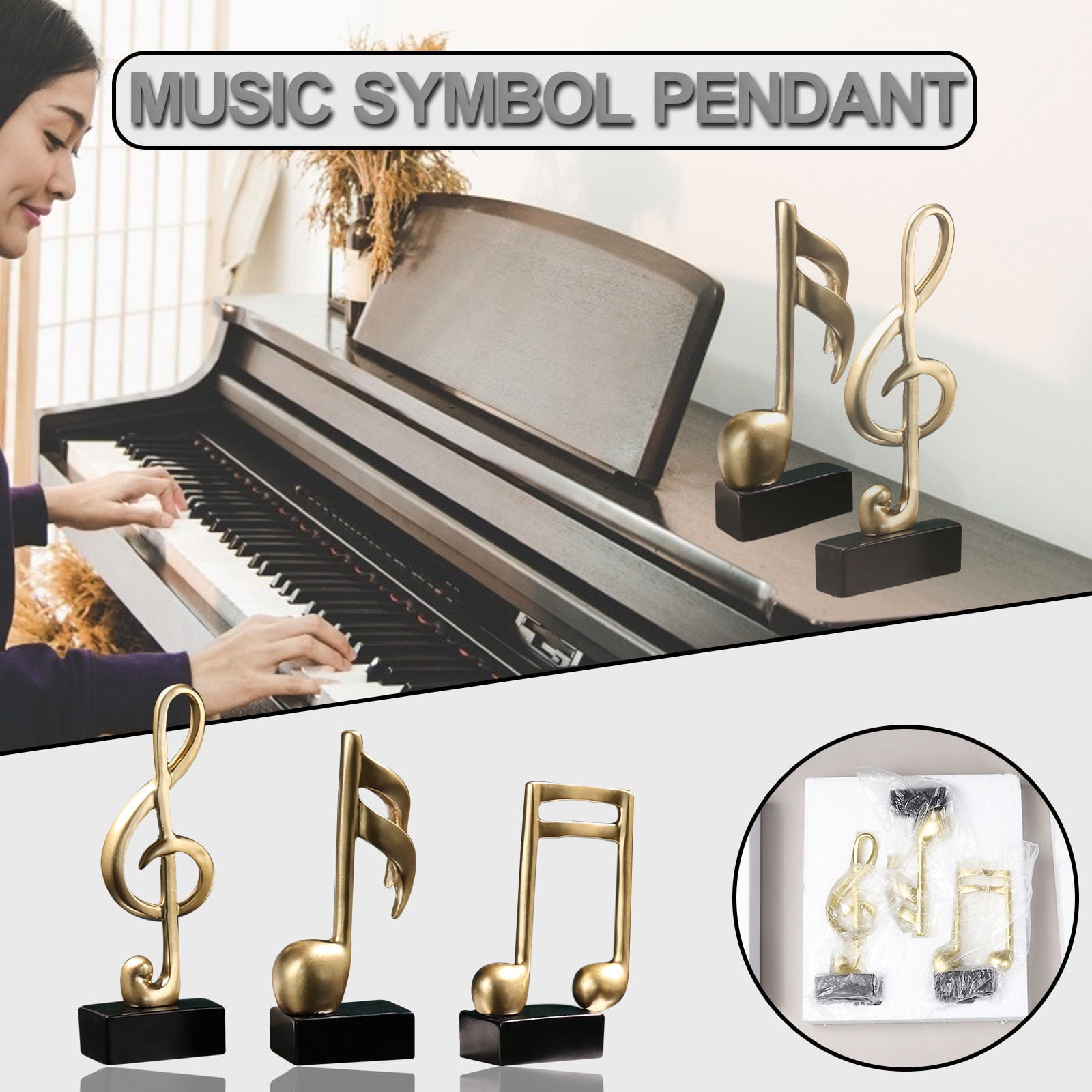 Creative Resin Musical Note Ornament Set - Golden Music Note ...