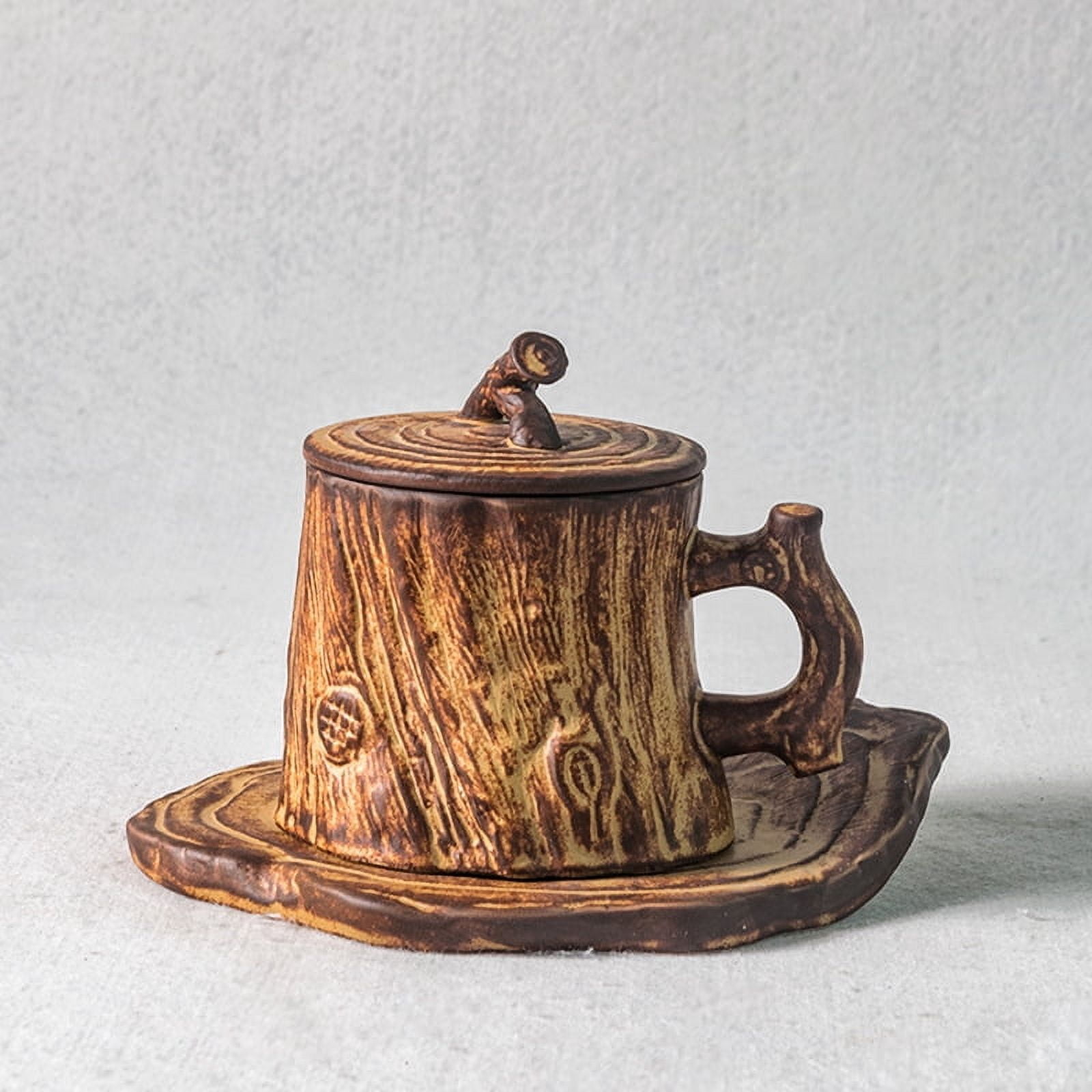 Creative Retro Tree Stump Shaped Handmade Rough Pottery Coffee Cup ...