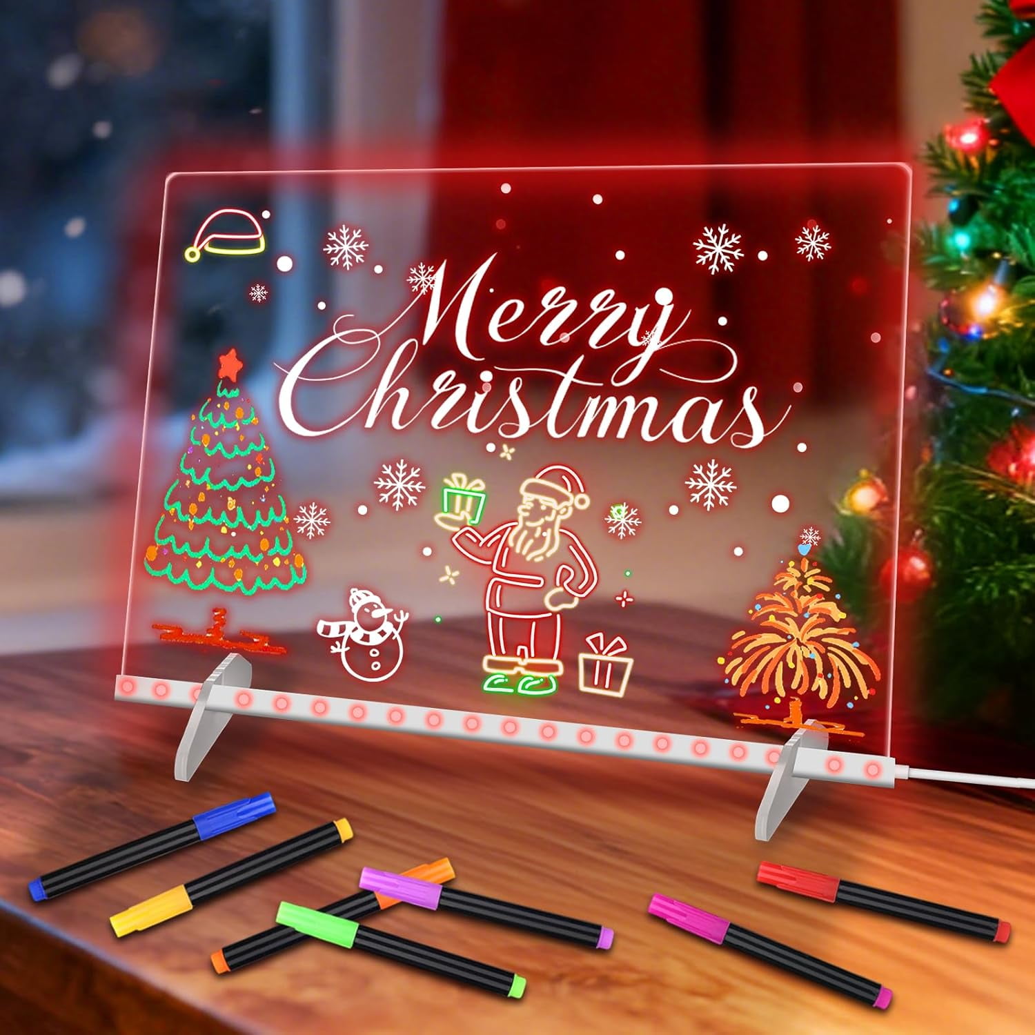 Creative Rewritable Acrylic LED Message Board, 13.8"x10" Light Up Memo ...