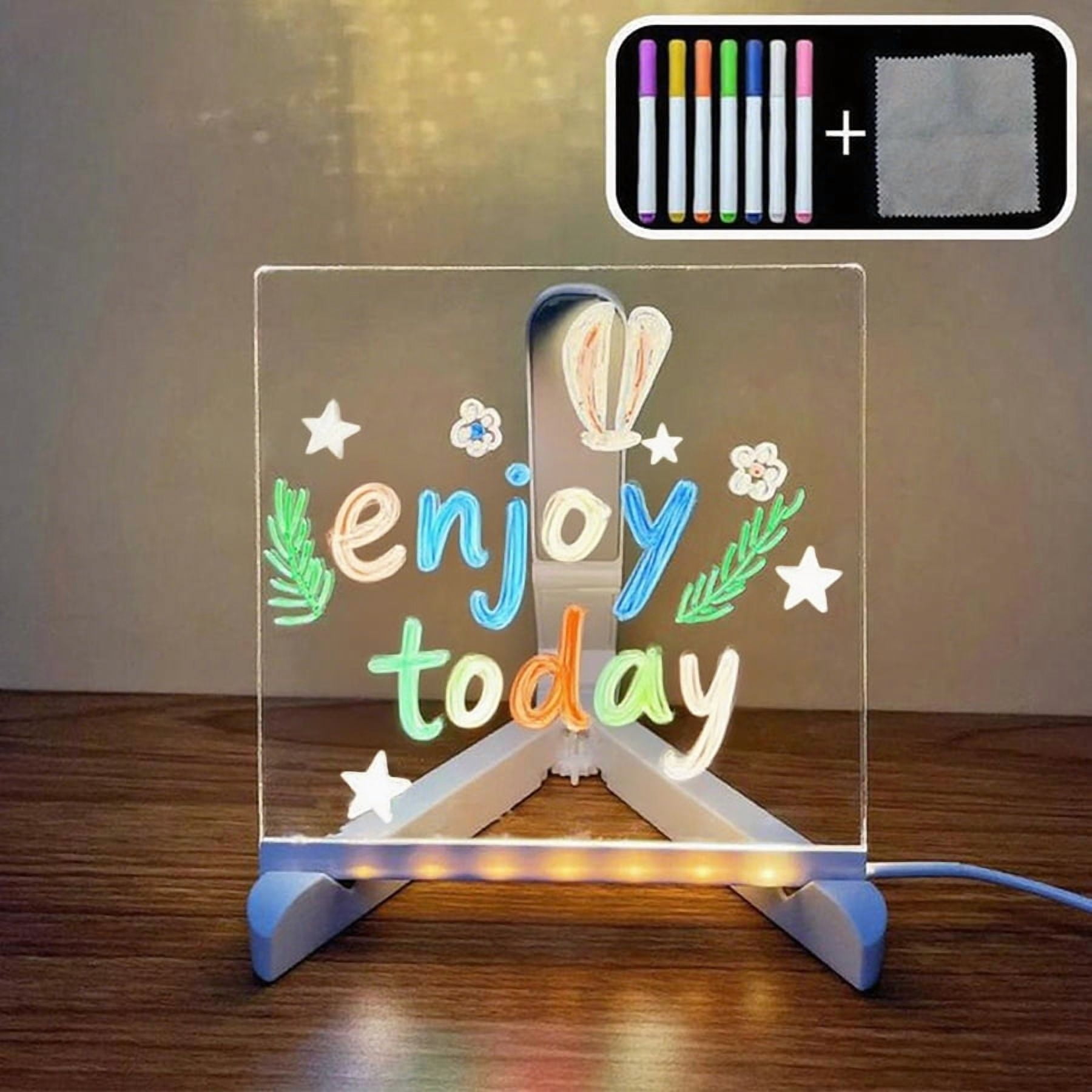 EWWXMM LED Note Board with Colors Light Up Acrylic Message Board with 7 ...