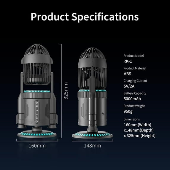 Creative Rocket Desktop Fan with Light Spray Three-Gear Rapid Cooling ...