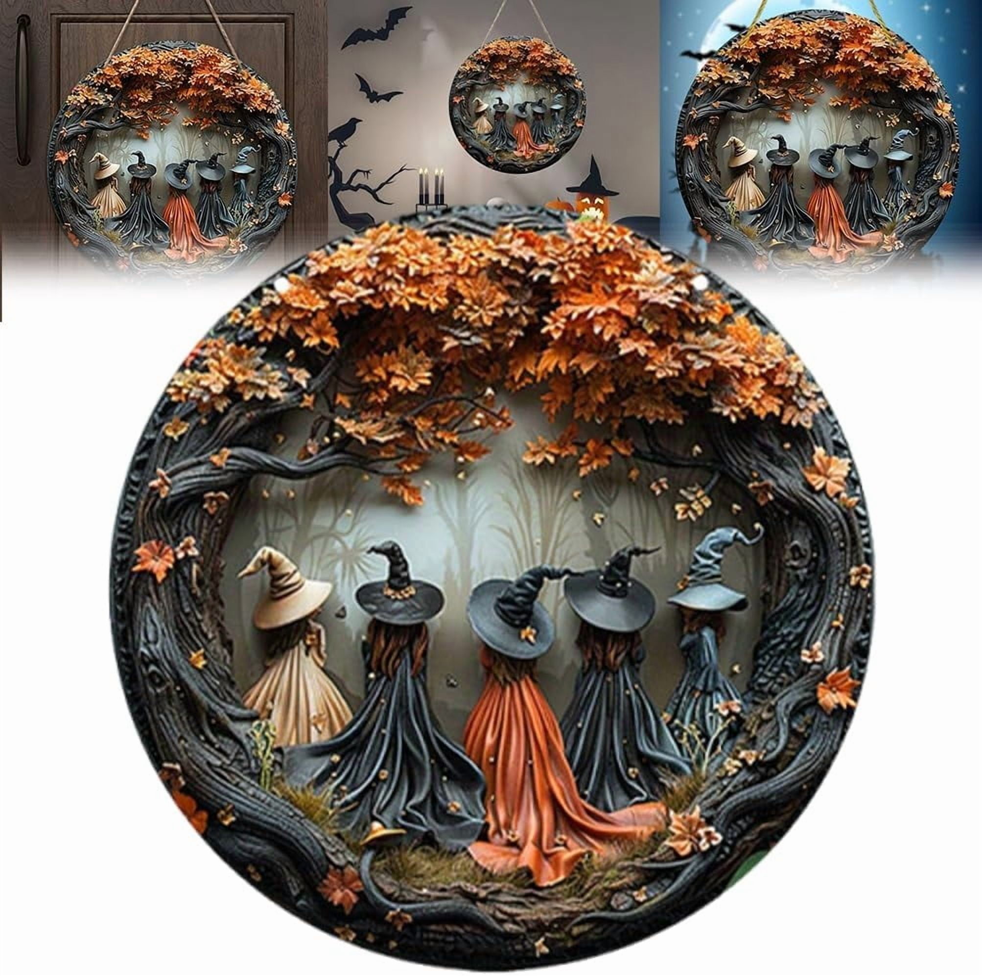 Creative, Round Halloween Door Sign Made of Wood, 2d Witch Pattern ...