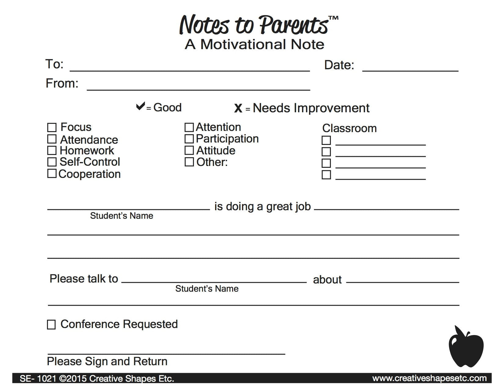 SHAPES ETC. Motivational - Notes to Parents - Walmart.com