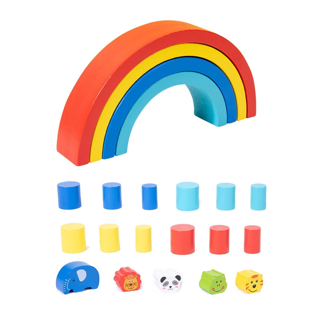 Creative Stacking Game Rainbows Wooden Blocks Shapes for Kids Balance ...