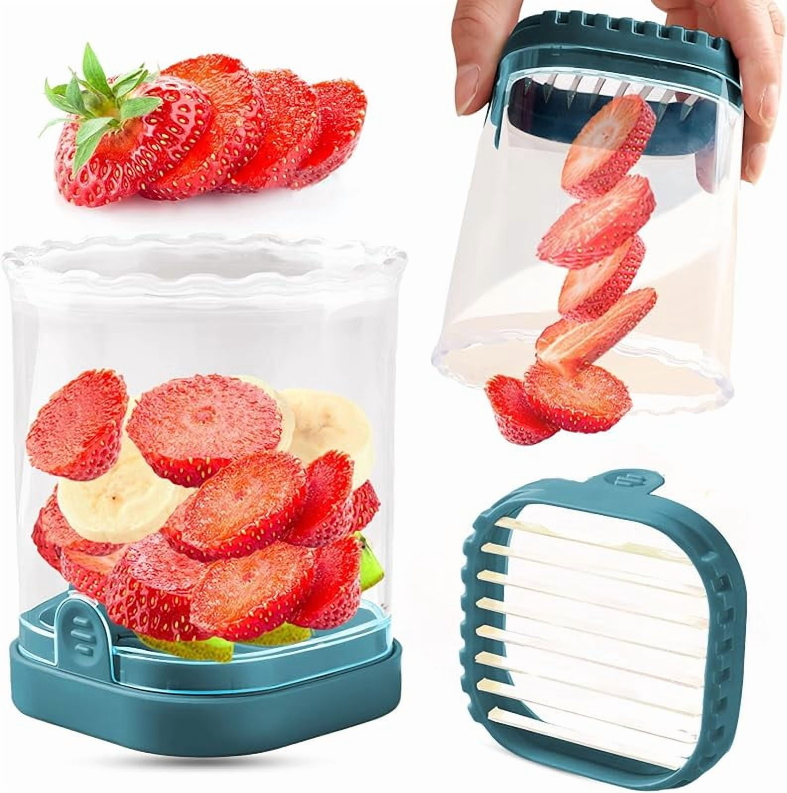 Jad Strawberry and Fruit Slicer Detachable Cutter with Push Plate, Blue ...