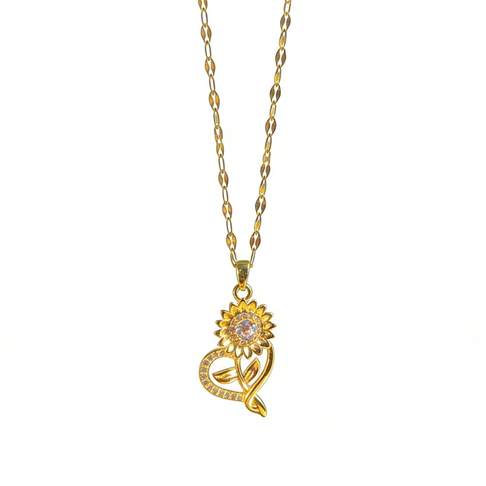 Creative Sunflower Heart Pendant Necklace - Zircon Inlaid Titanium ...