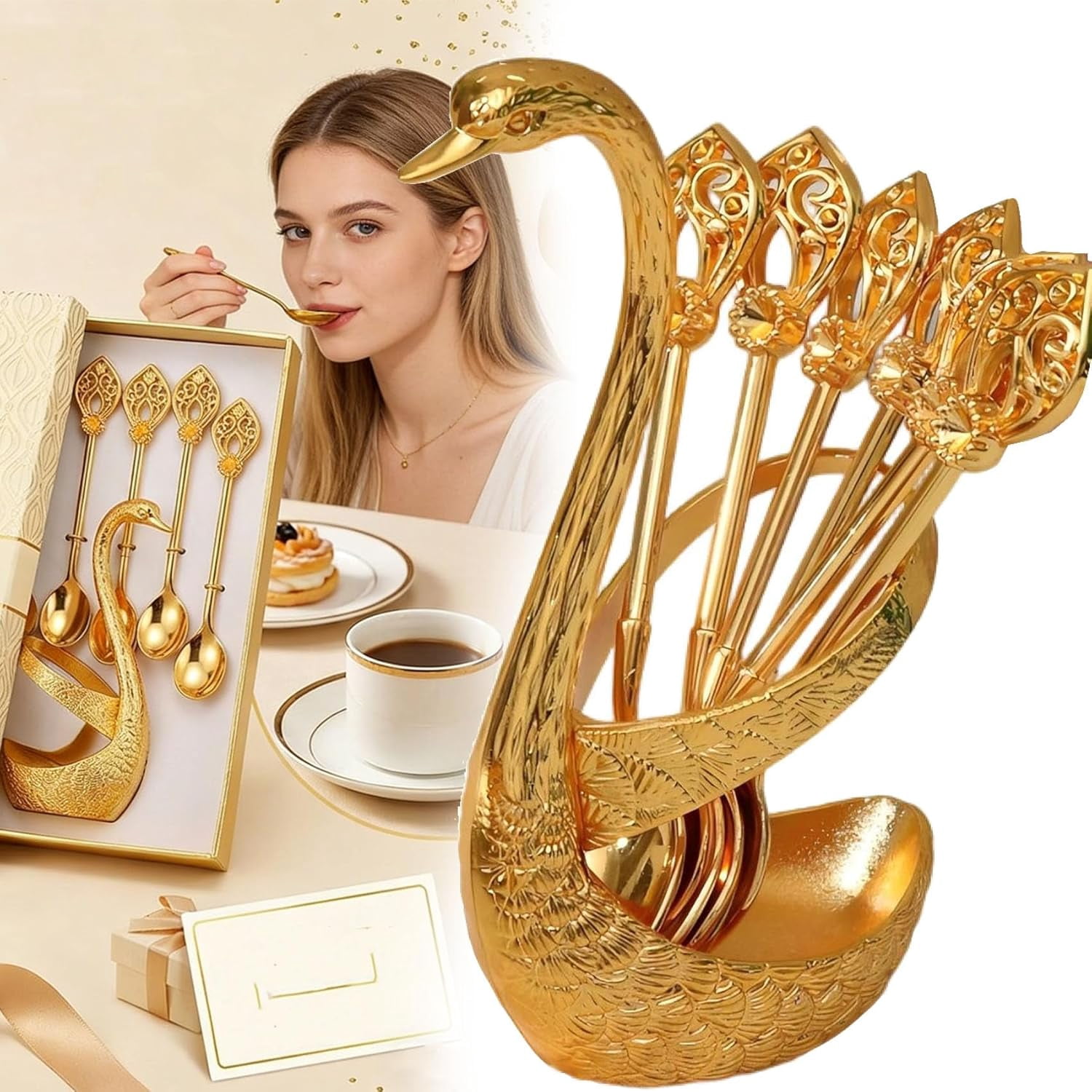 Creative Swan Design Coffee Stirring Spoon Set – Gold Swan Coffee Spoon ...