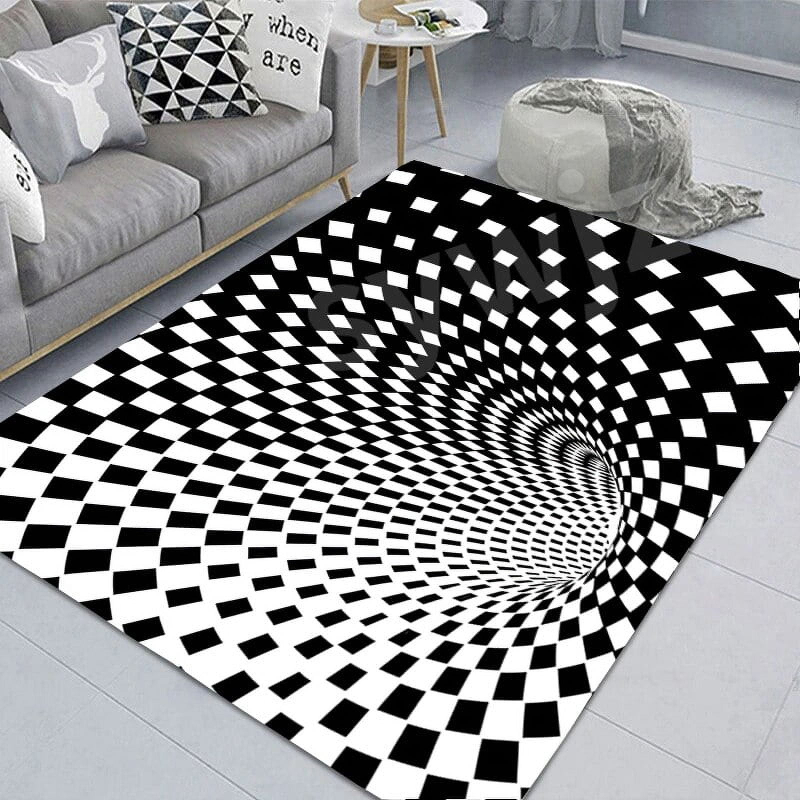 Creative Swirl Carpet Geometric Black and White Grid Bedroom Living ...