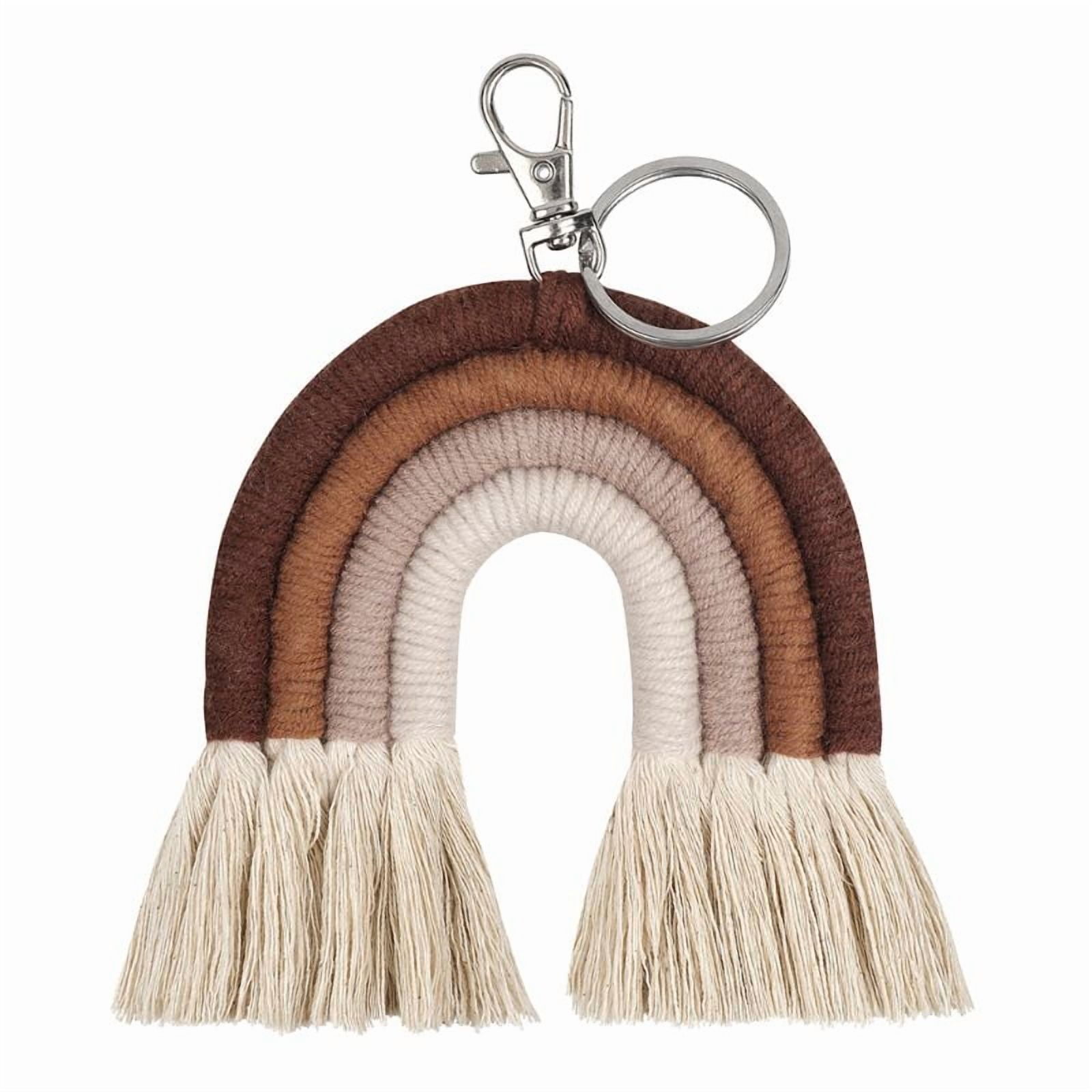 Creative Tassel Macrame Keyrings Key Holder Weaving Rainbow Pendant ...