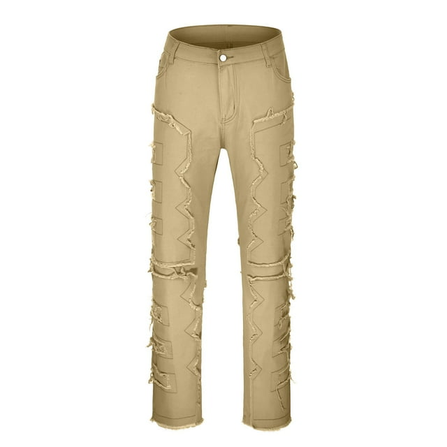 Creative Tassels Decoration Straight Fit Jeans Men Casual Medium Stretch Street Style Denim