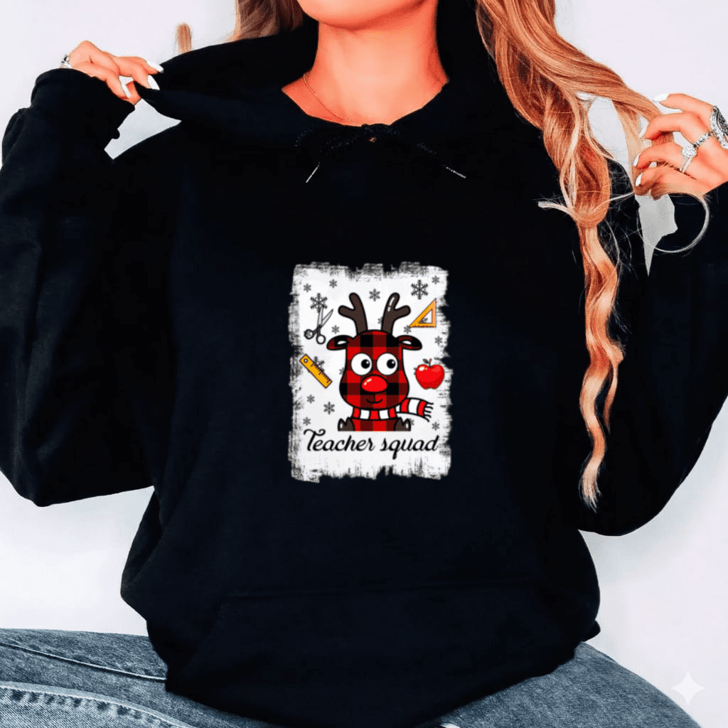 Creative Teacher Squad Reindeer Plaid Holiday Cheer Art Hoodie Shirt ...