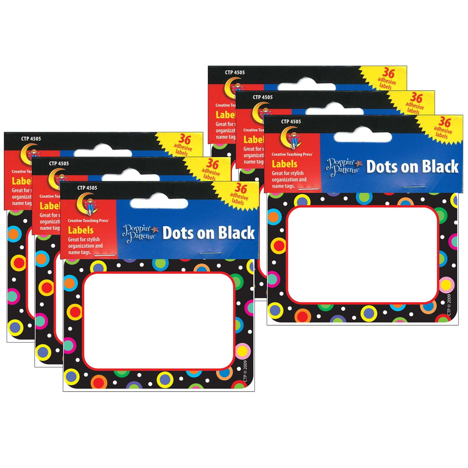 Creative Teaching Press Dots On Black Name Tag/Labels, 36 Per Pack, 6 ...