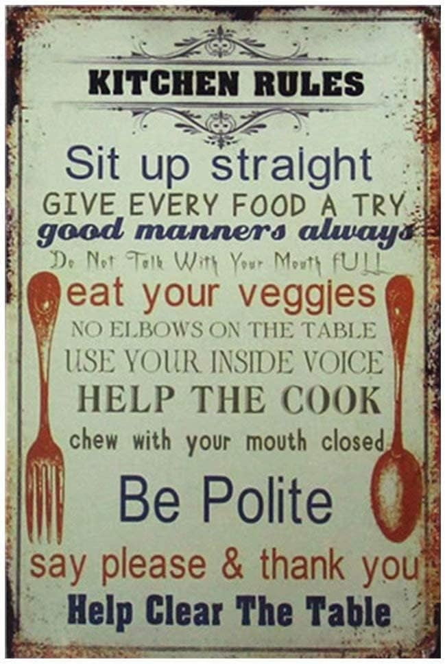 Creative Tin Sign Kitchen Rules Funny Novelty Metal Sign Retro Wall ...