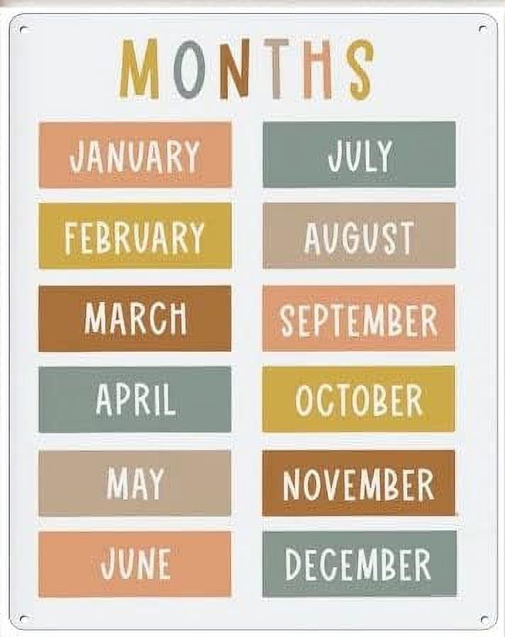 Creative Tin Sign Months Of The Year Classroom Decor Sign Vintage Wall ...
