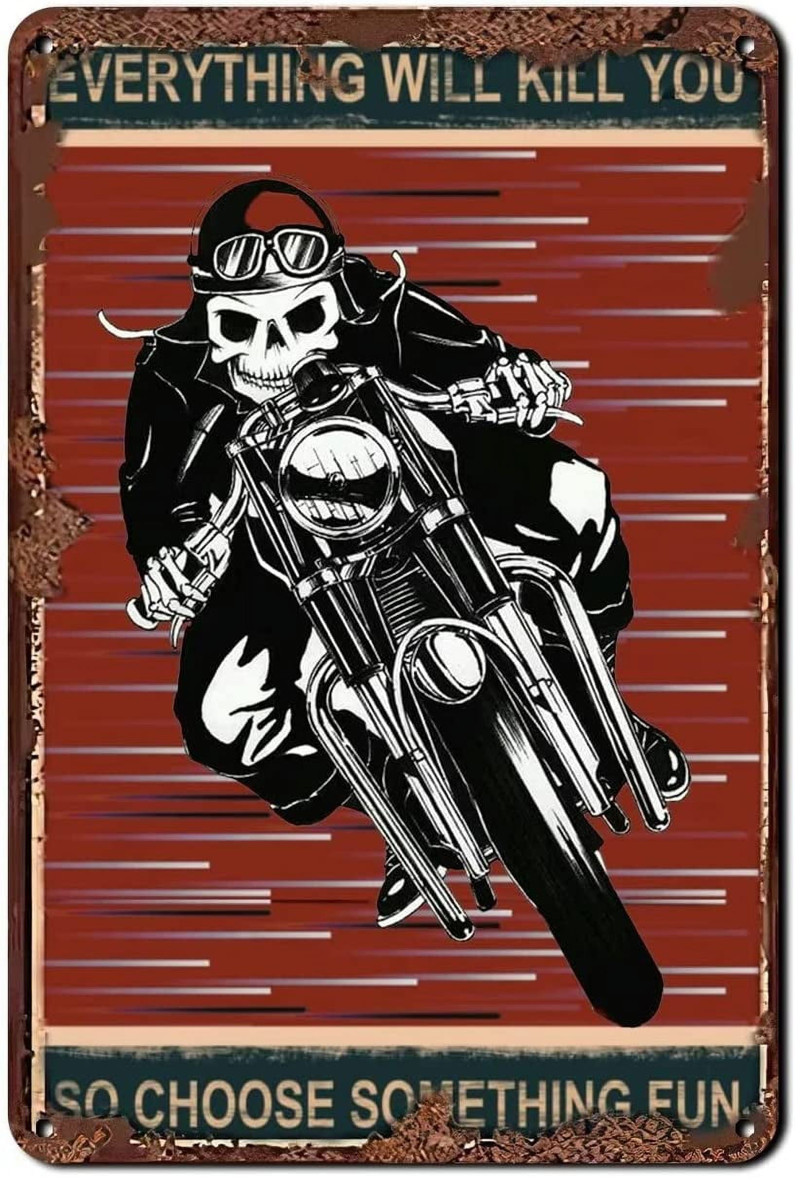 Creative Tin Sign Skeleton Auto Racing Funny Novelty Metal Sign Retro ...