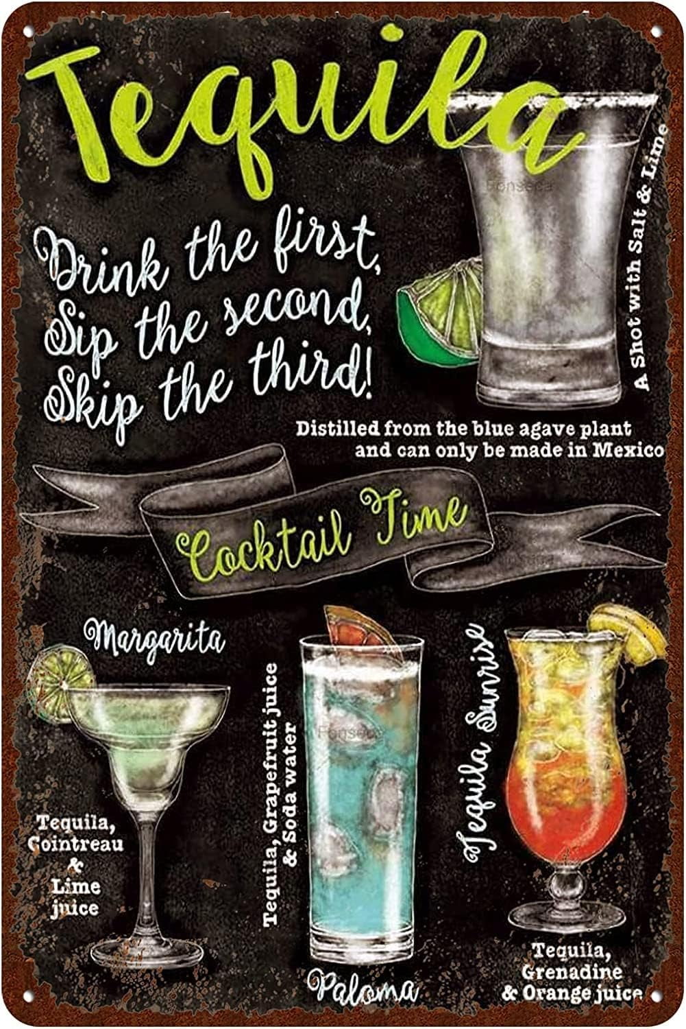 Creative Tin Sign Vintage Bar Sign Classic Tequila Cocktail Tin Sign ...