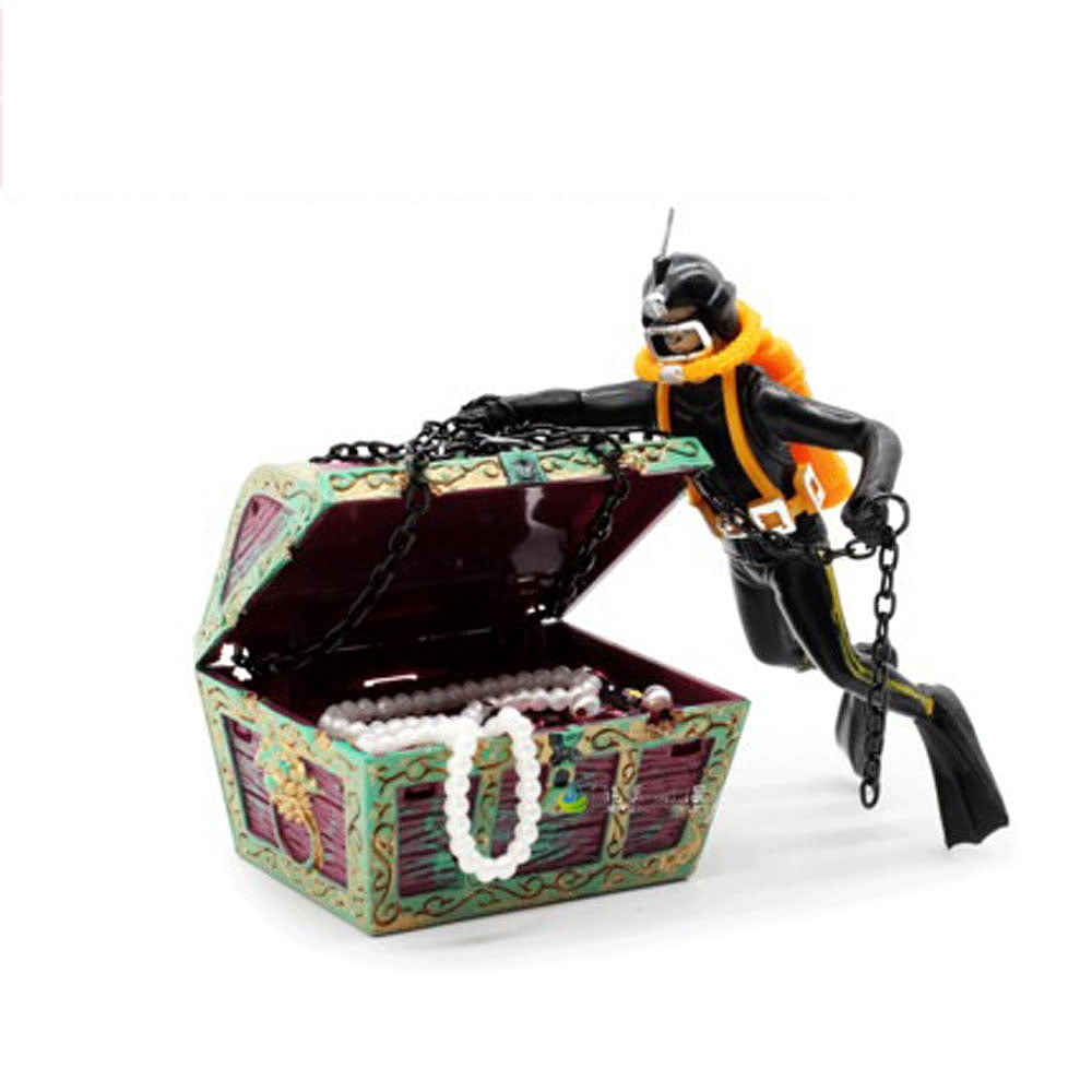 Creative Treasure Hunter Treasure Box Diver Pneumatic Ornament Aquarium ...