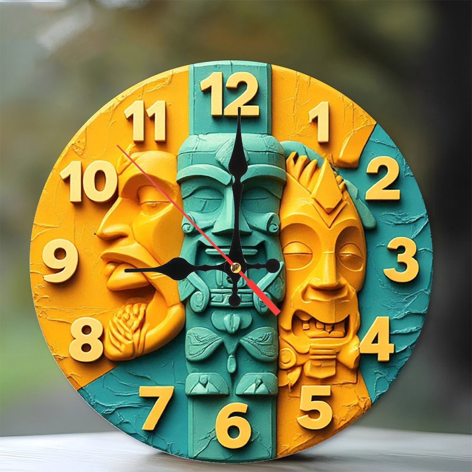 Creative Tribal Mask Wall Clock Home Decor 10-Inch Silent Wooden Wall ...