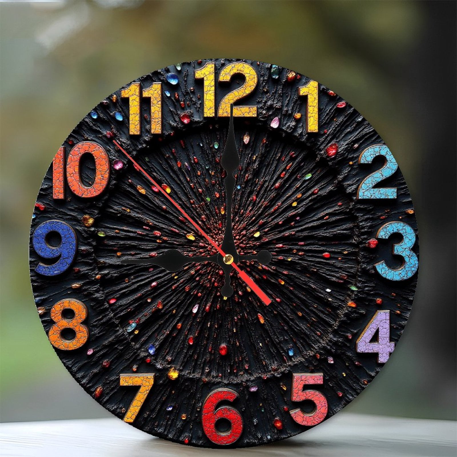 Creative Vintage Wall Clock with Colorful Numbers 10-Inch Silent Wooden ...