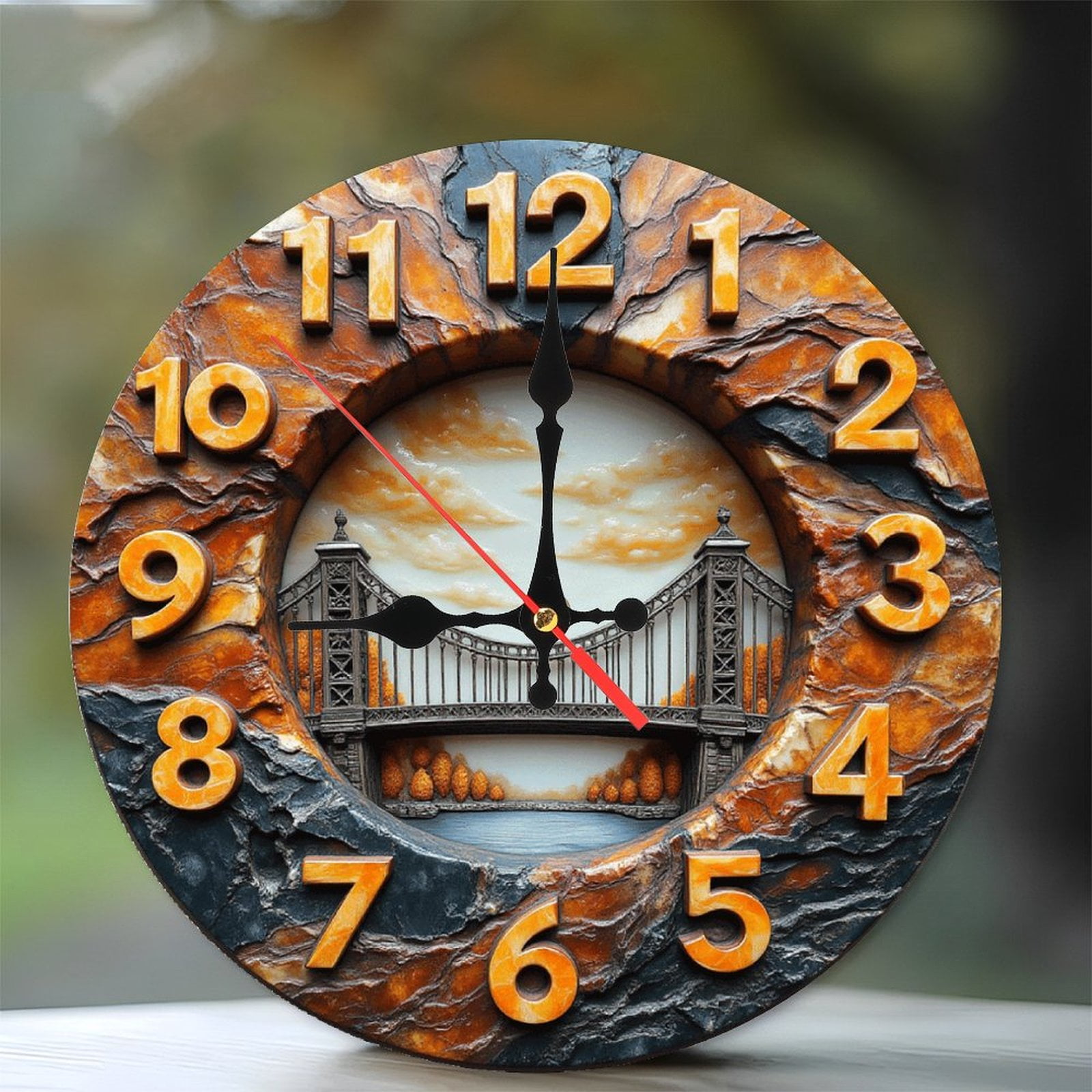 Creative Wall Clock with Bridge Design for Home Decor 10-Inch Silent ...