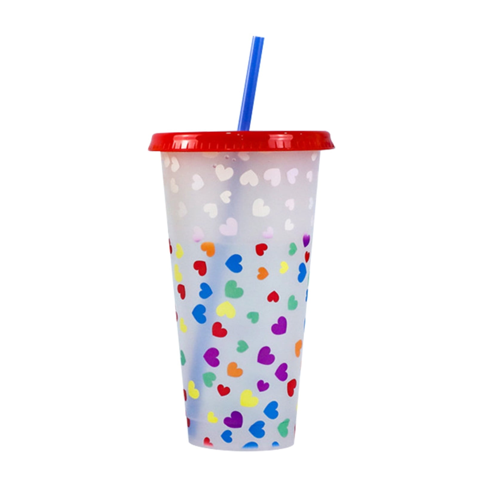 Creative Water Cup Heart Shape Cup PP Plastic Straw Cup Heart Shape ...