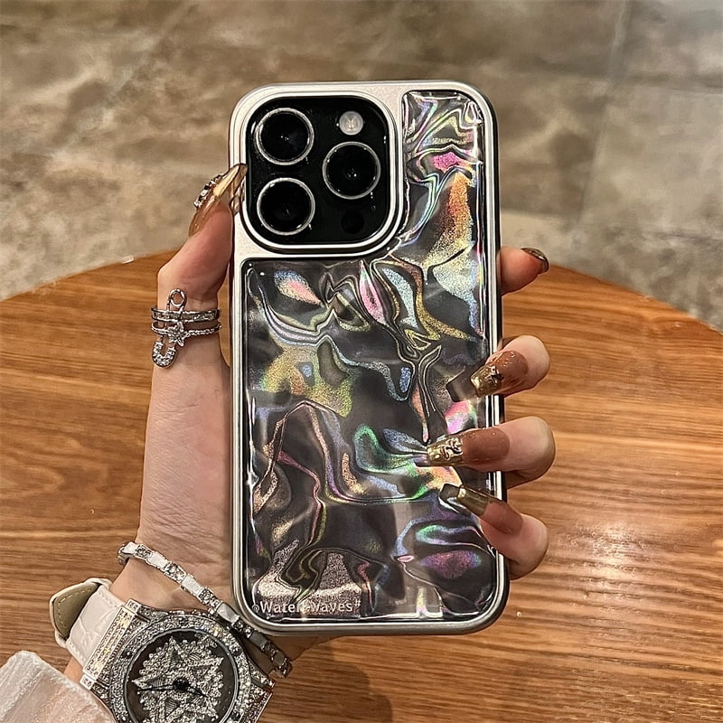 Creative Water Texture Laser Phone Case For iphone 16 15 14 13 12 Pro ...