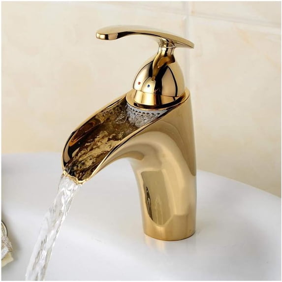 Creative Waterfall Bathroom Sink Faucet Gold Brass Deck Mounted Single ...