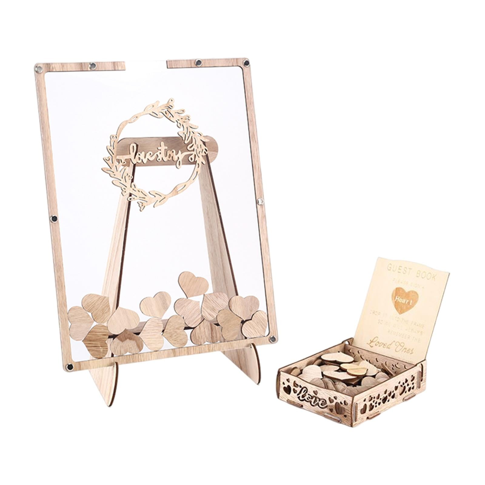 Creative Wedding Guest Book Wood Frame Drop Box with 80 Blank Hearts ...