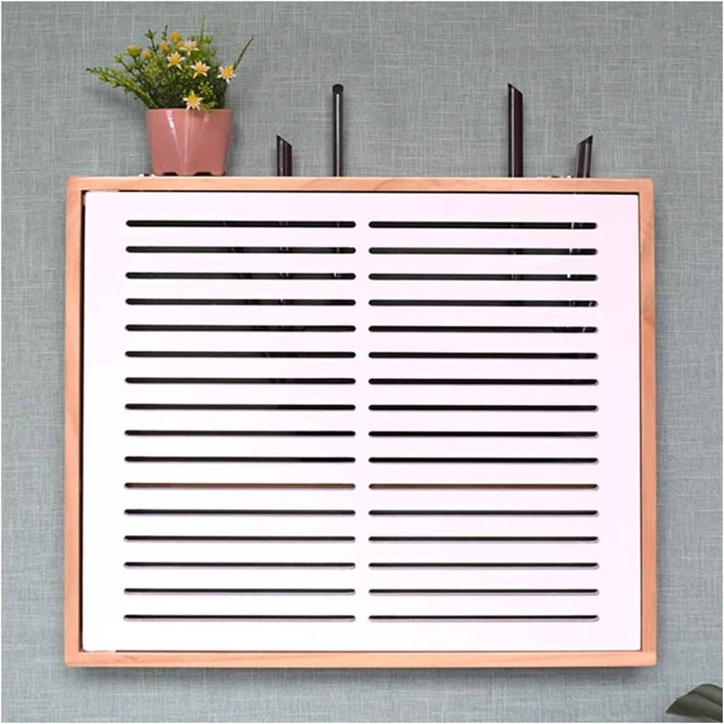 Creative WiFi Router Storage Box Wooden Floating TV Shelf Wall Mounted ...