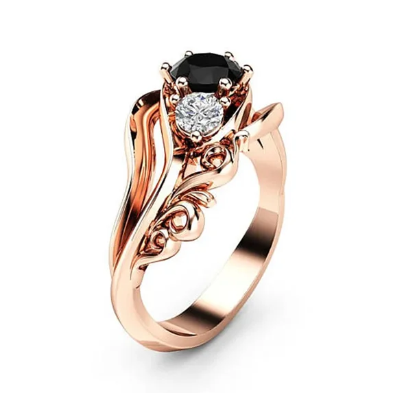 New Creative Witch Ring Unique Black Stone Prong Setting Twist Band ...