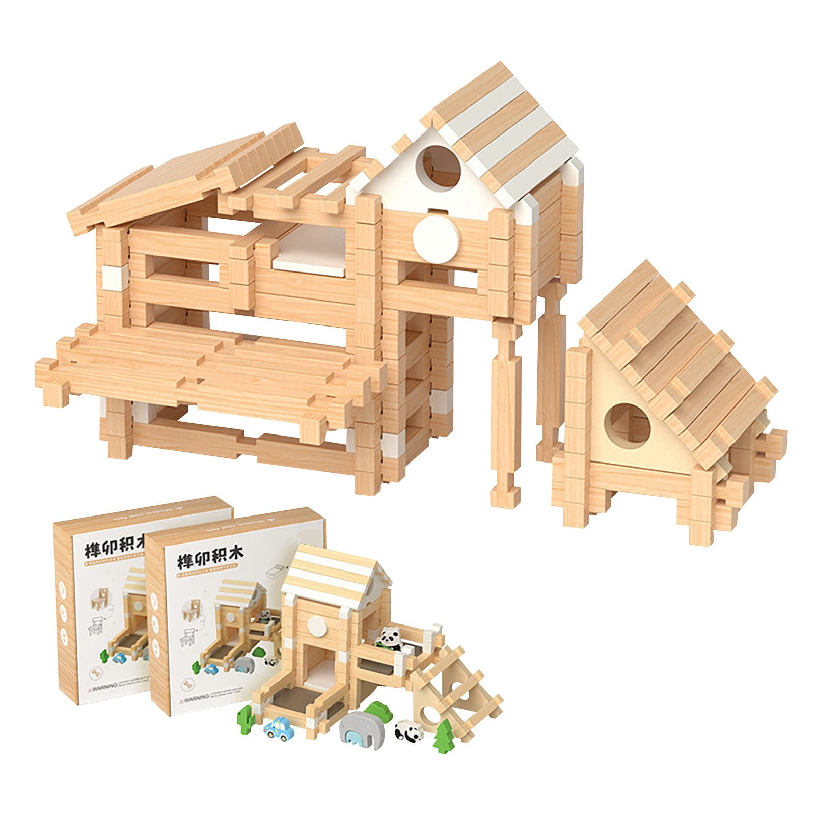 Creative Wooden Building Block Set for Kids Educational Toy with Animal ...